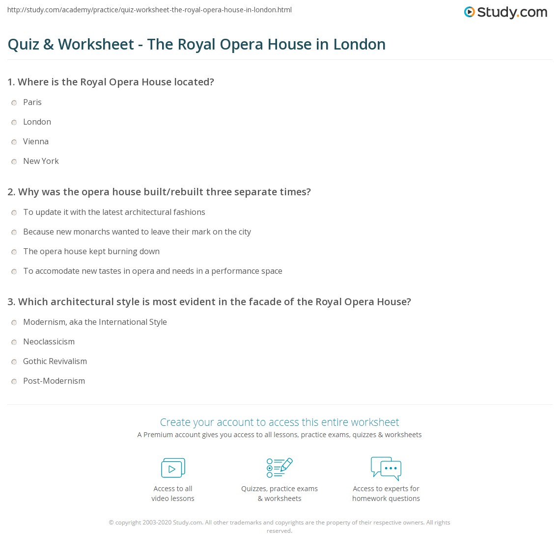 Quiz & Worksheet - The Royal Opera House in London | Study.com