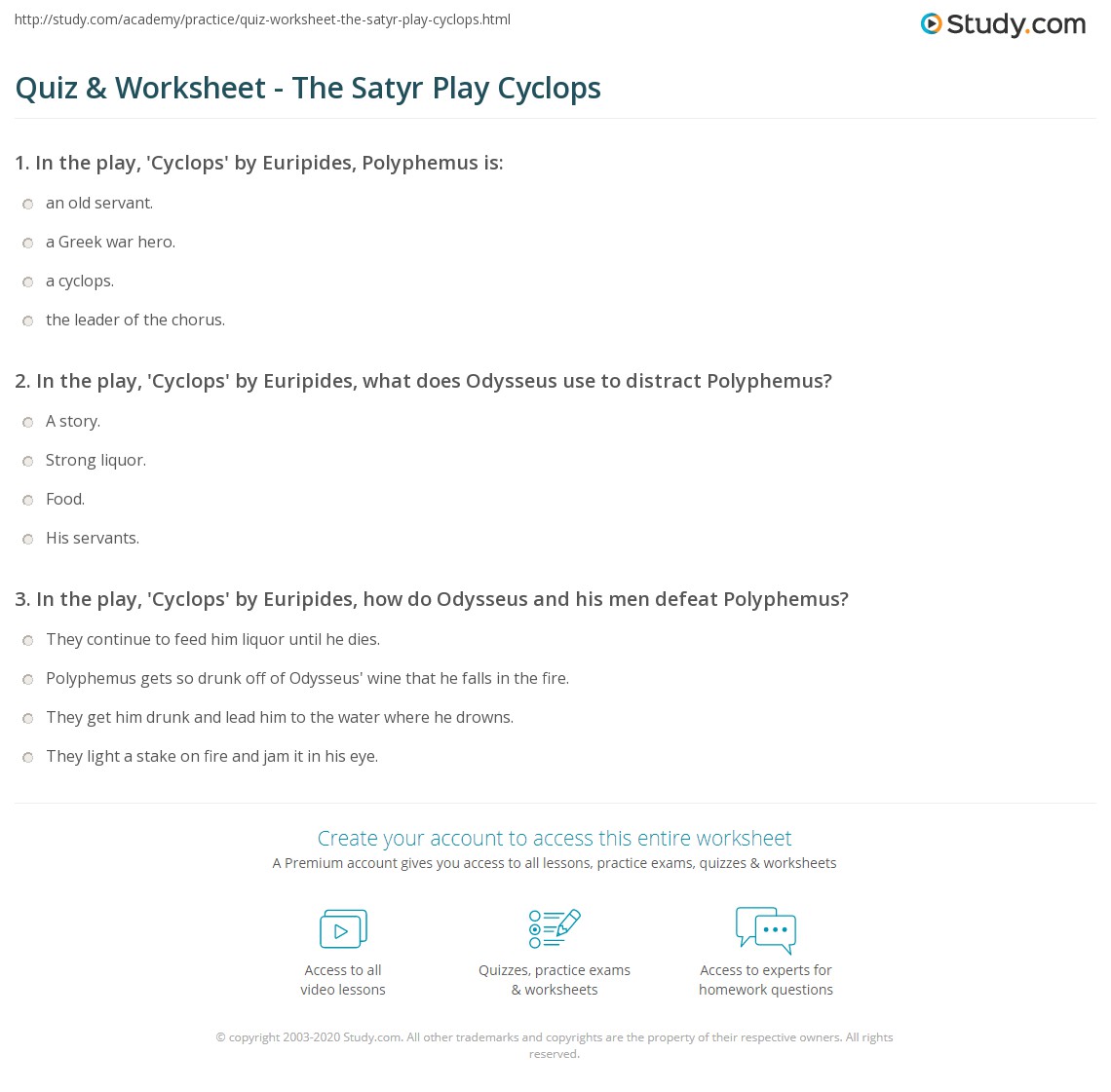 Quiz & Worksheet - The Satyr Play Cyclops | Study.com
