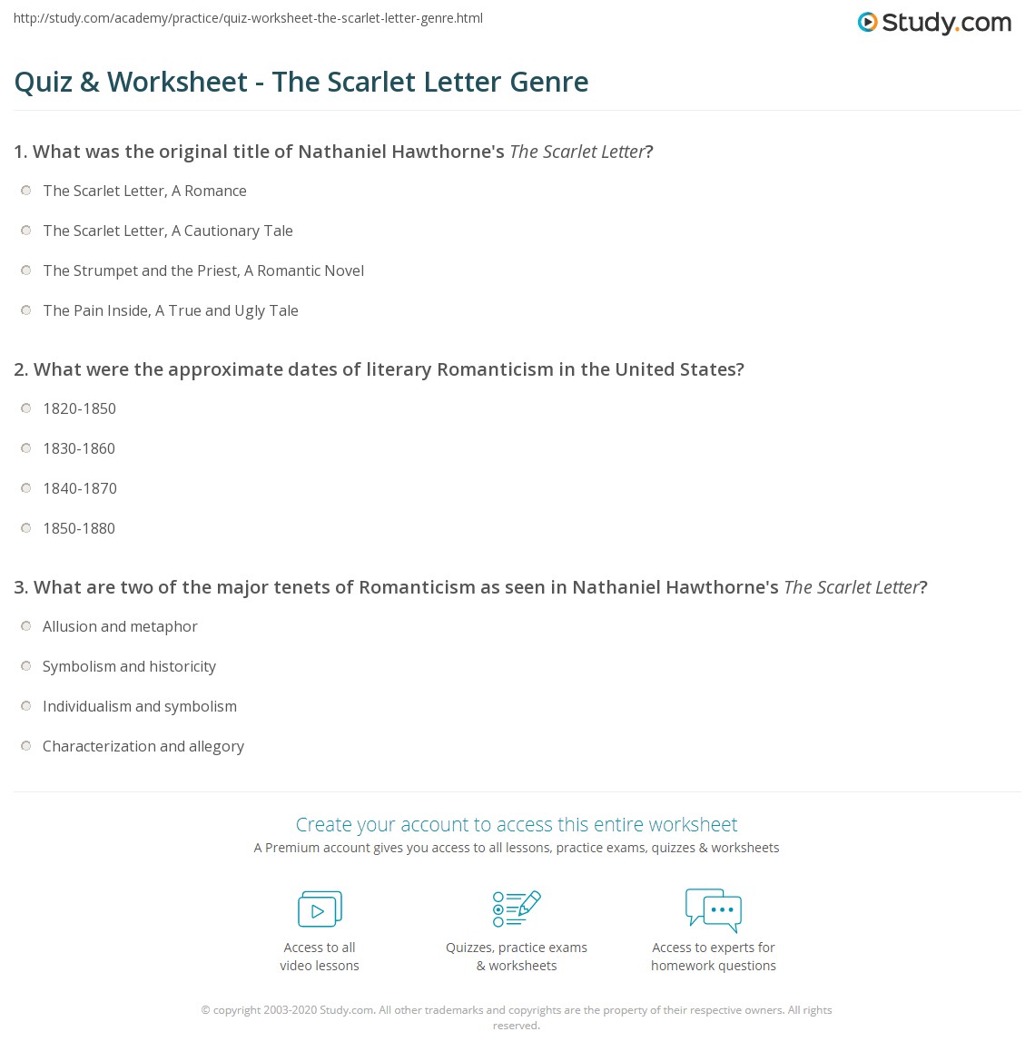 Quiz & Worksheet - The Scarlet Letter Genre | Study.com