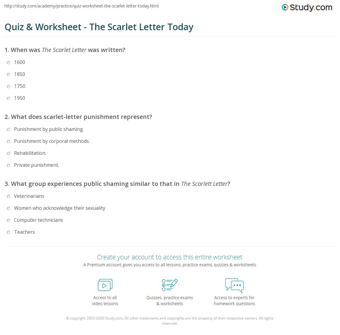 Quiz & Worksheet - The Scarlet Letter Today | Study.com