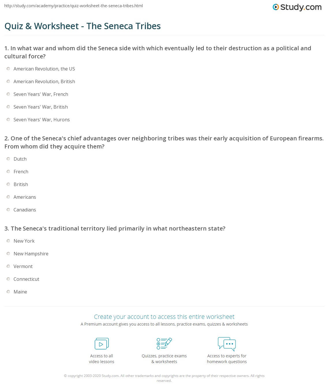 Quiz & Worksheet - The Seneca Tribes | Study.com