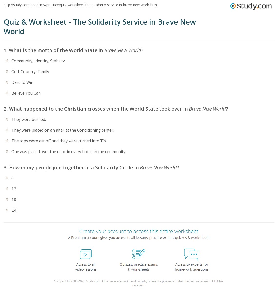 Quiz & Worksheet - The Solidarity Service in Brave New World | Study.com