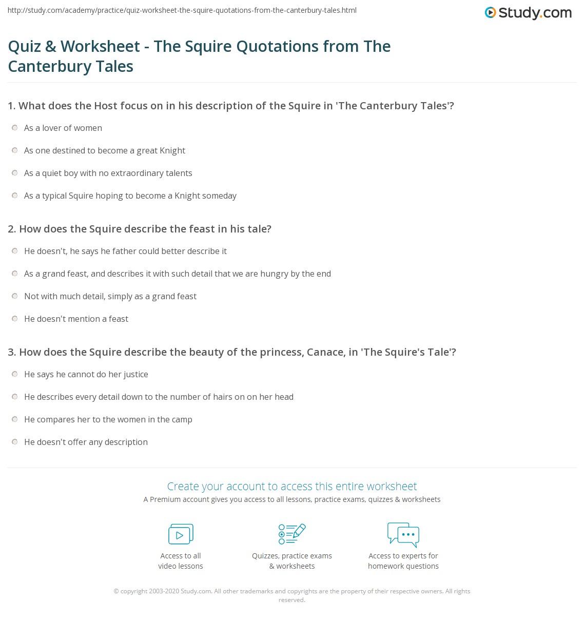 Quiz & Worksheet - The Squire Quotations from The Canterbury Tales ...