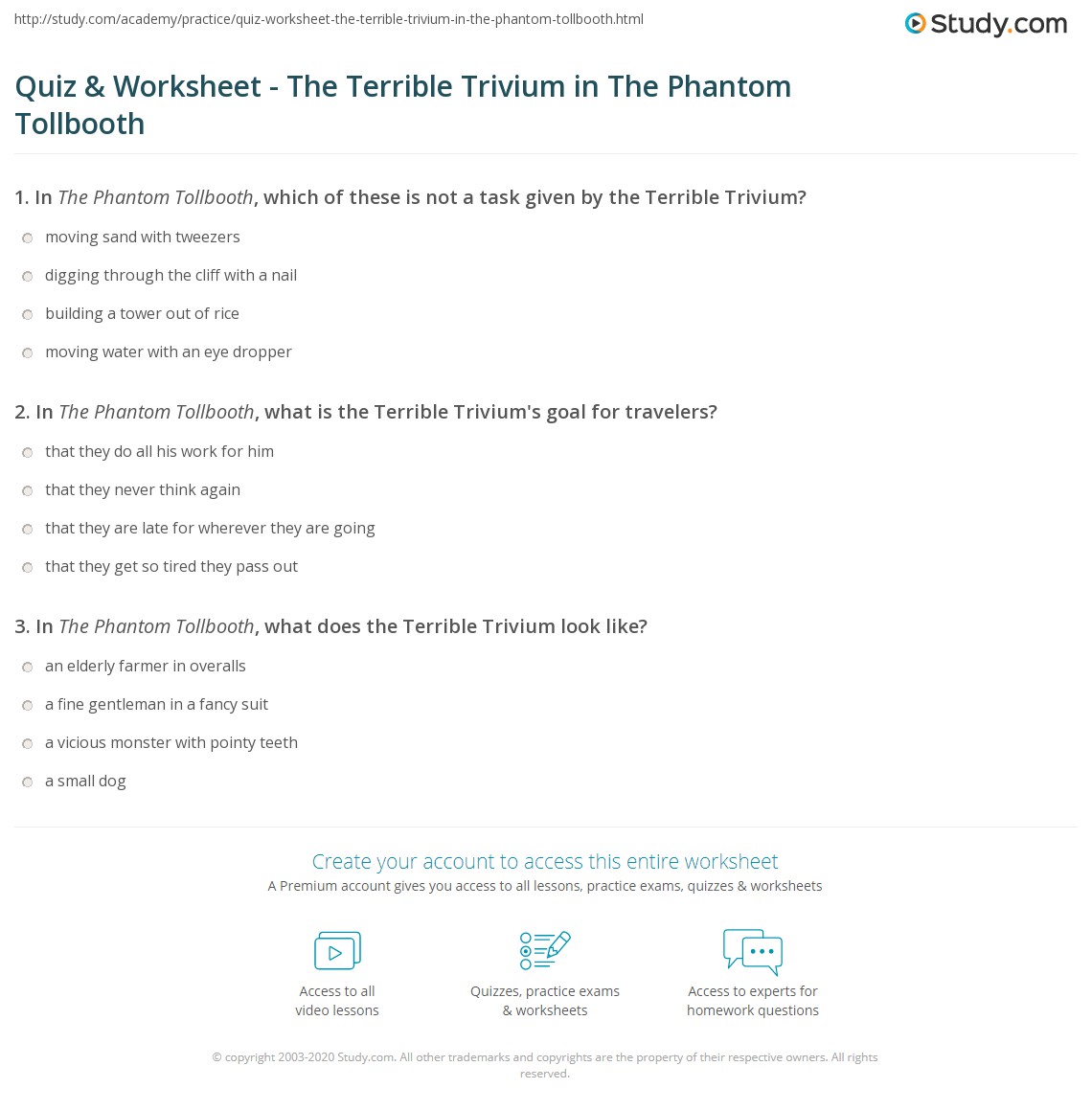Quiz & Worksheet - The Terrible Trivium in The Phantom Tollbooth ...