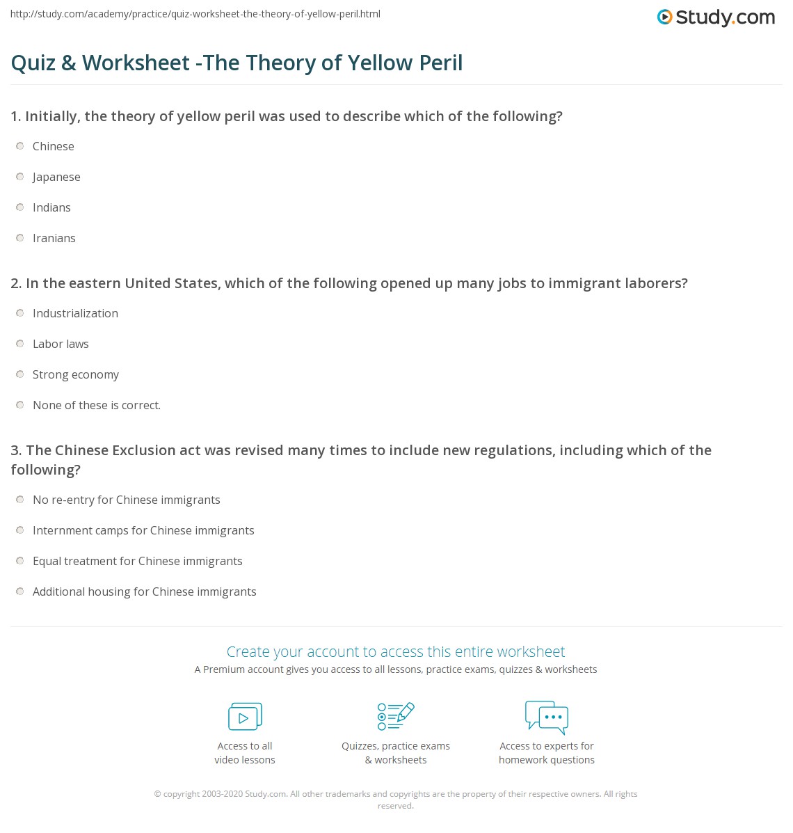 Quiz & Worksheet -The Theory of Yellow Peril | Study.com