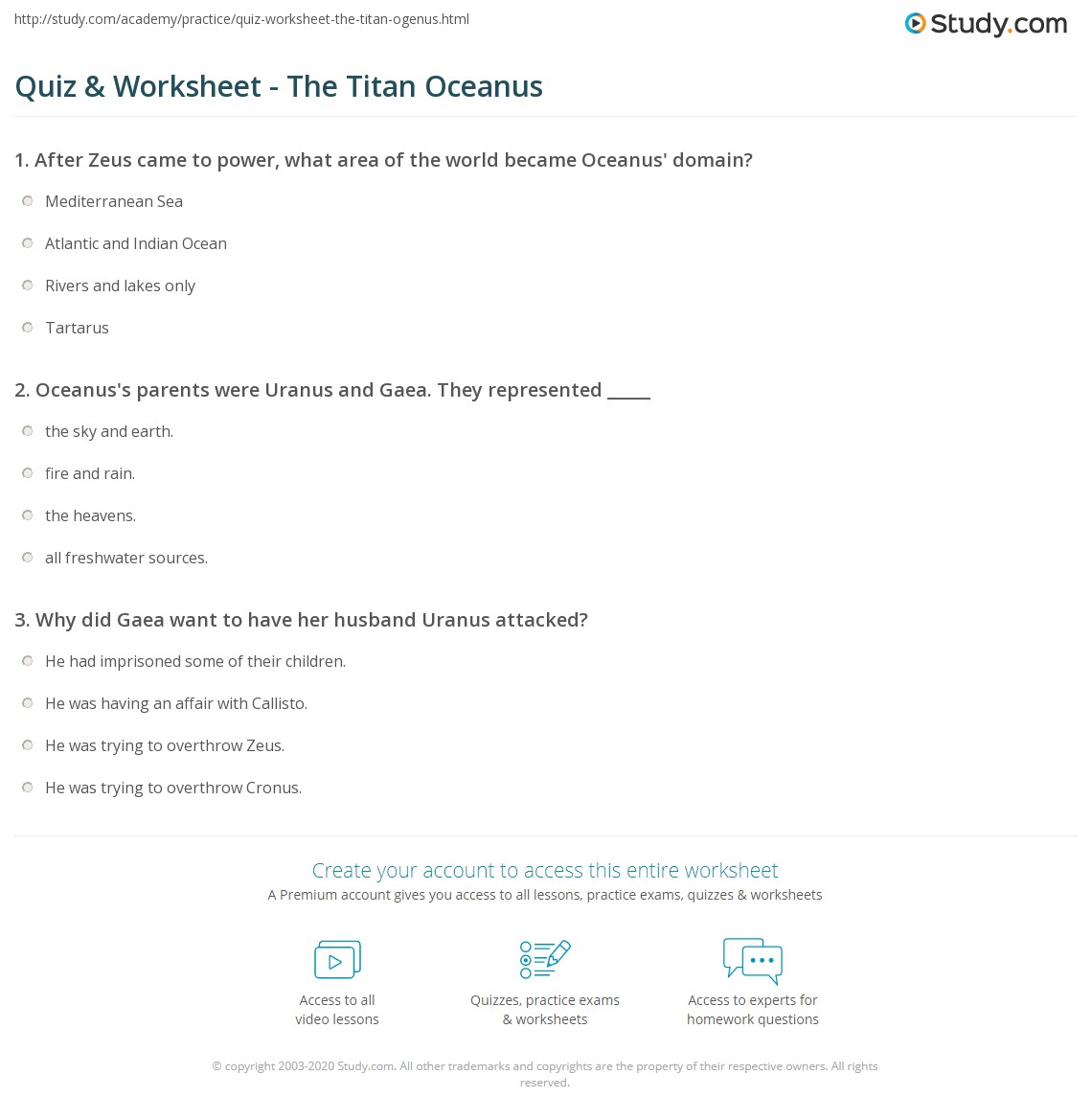 Quiz & Worksheet - The Titan Oceanus | Study.com
