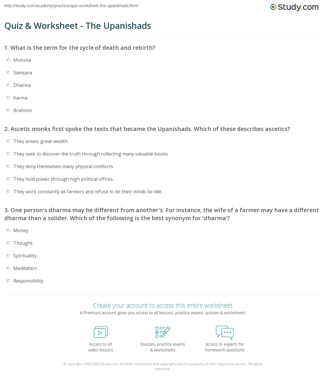 Quiz & Worksheet - The Upanishads | Study.com