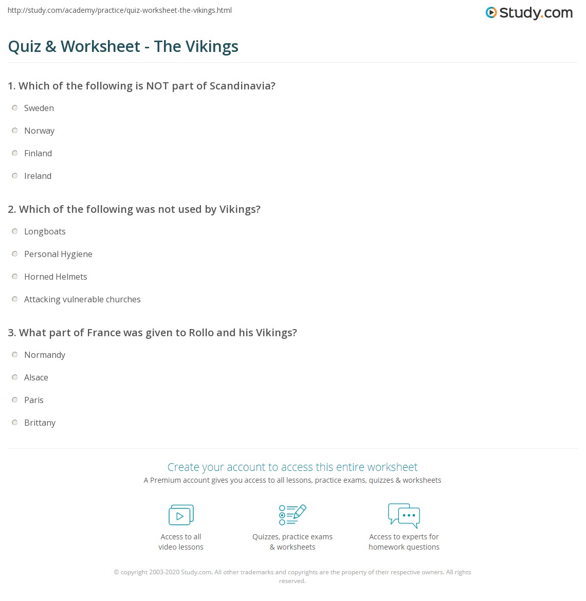 Quiz & Worksheet - The Vikings | Study.com