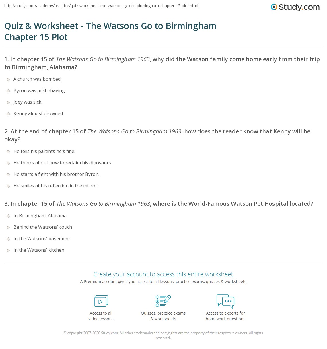 Quiz & Worksheet - The Watsons Go to Birmingham Chapter 15 Plot | Study.com