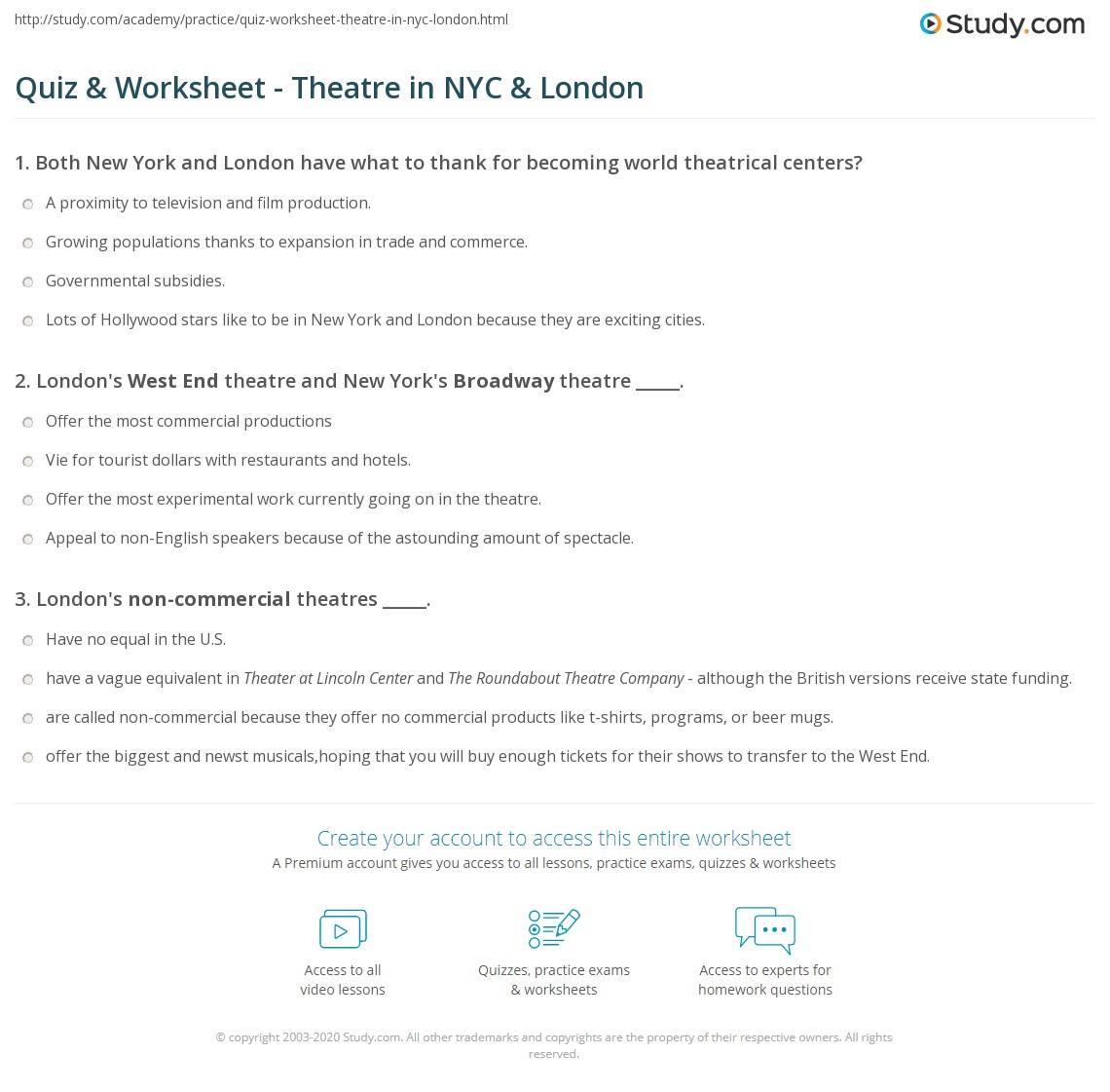 Quiz & Worksheet - Theatre in NYC & London | Study.com