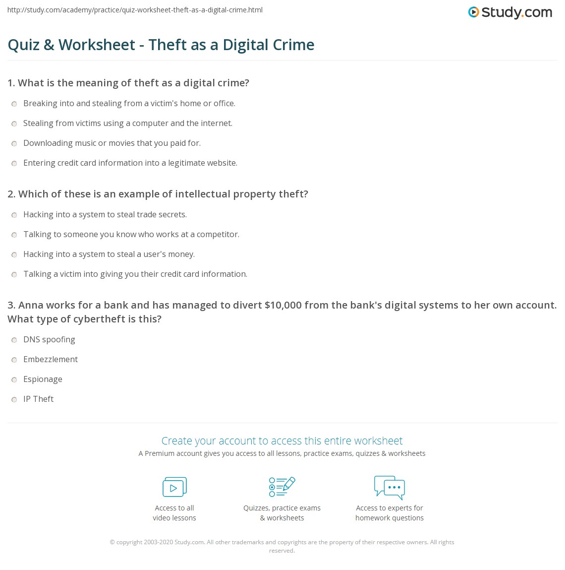 Quiz & Worksheet - Theft as a Digital Crime | Study.com