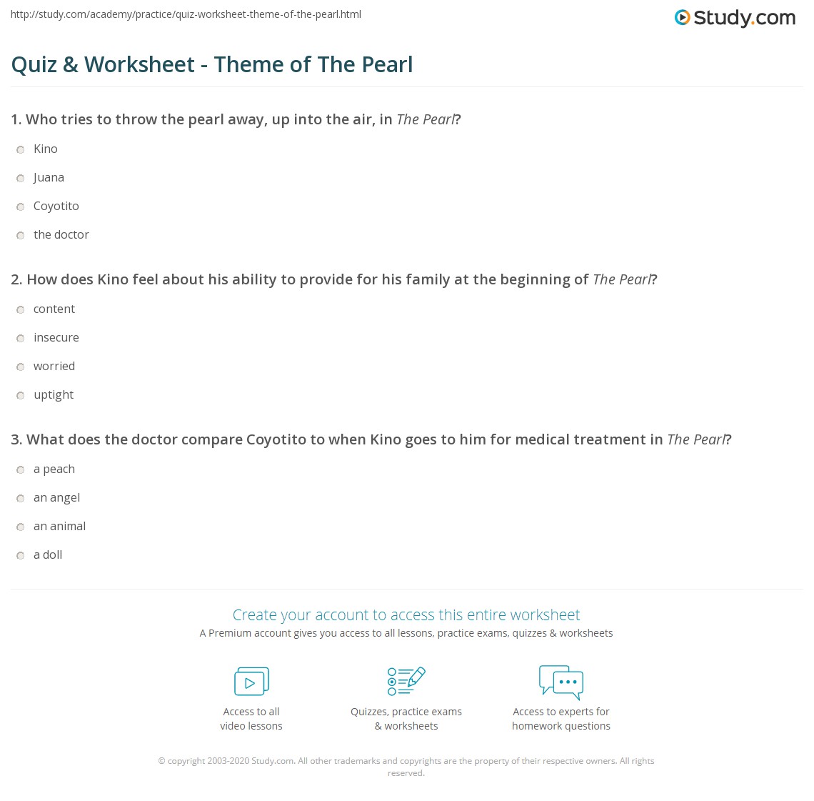 Quiz & Worksheet - Theme of The Pearl | Study.com