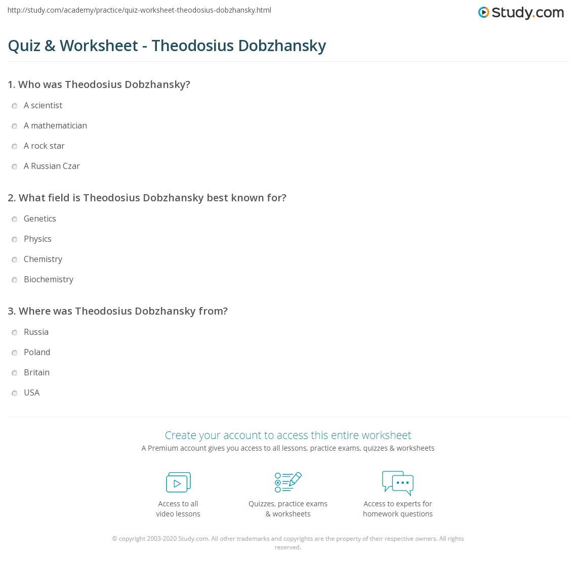 Quiz & Worksheet - Theodosius Dobzhansky | Study.com