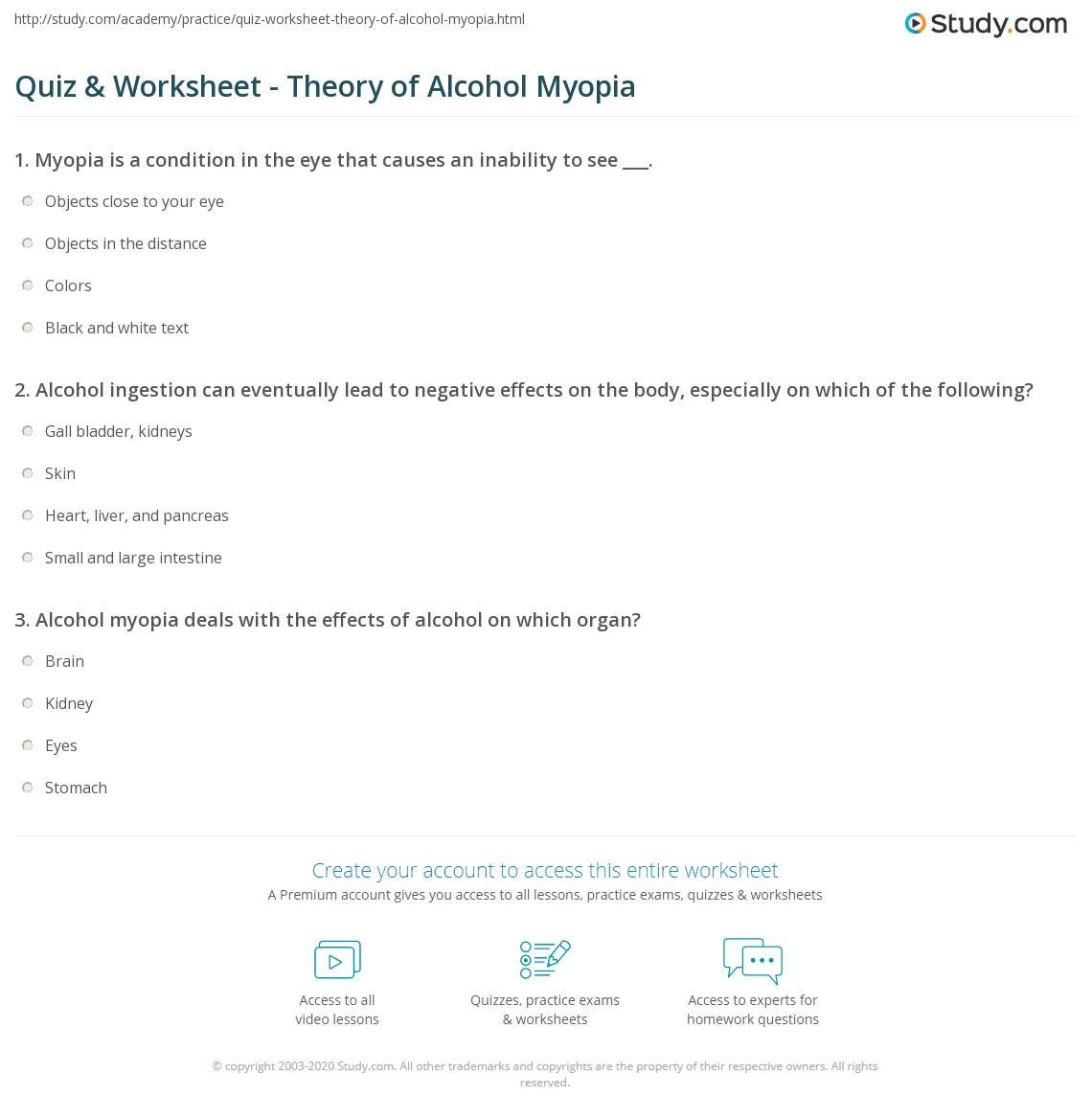 Quiz & Worksheet - Theory of Alcohol Myopia | Study.com