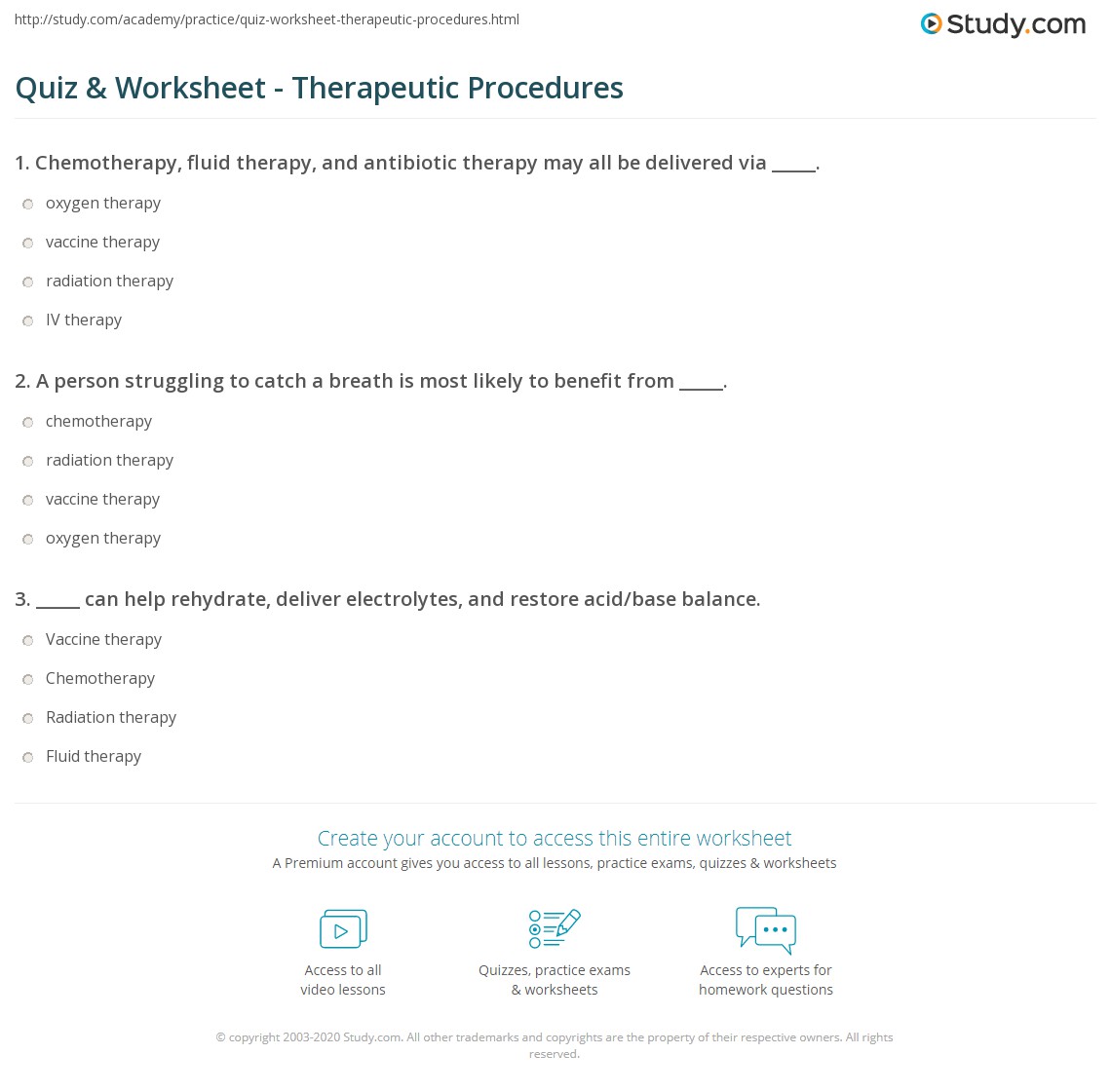 Quiz & Worksheet - Therapeutic Procedures | Study.com