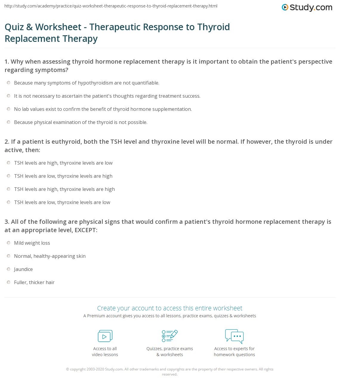 Quiz & Worksheet - Therapeutic Response to Thyroid Replacement Therapy ...