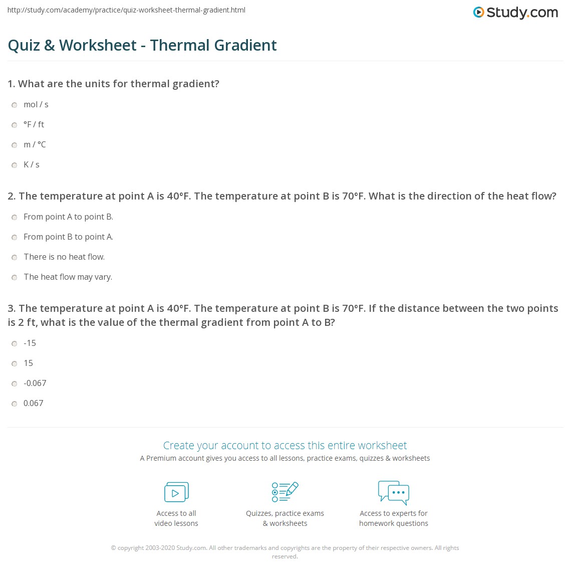 Quiz & Worksheet - Thermal Gradient | Study.com
