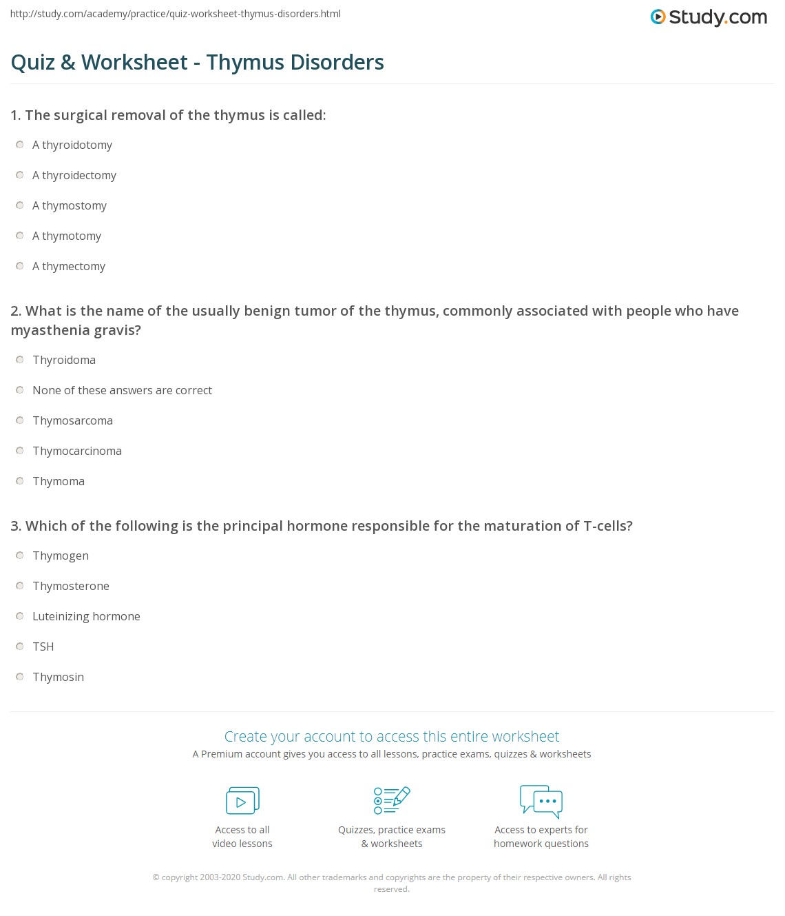 Quiz & Worksheet - Thymus Disorders | Study.com