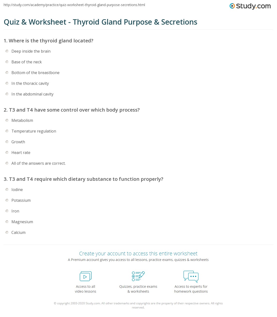 Quiz & Worksheet - Thyroid Gland Purpose & Secretions | Study.com