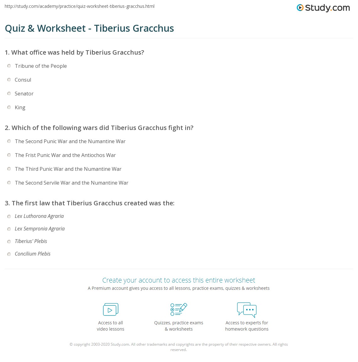 Quiz & Worksheet - Tiberius Gracchus | Study.com