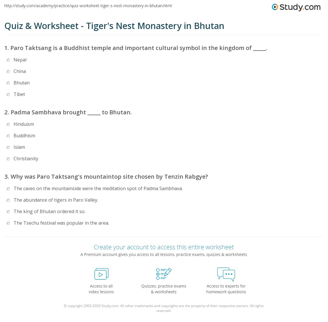 Quiz & Worksheet - Tiger's Nest Monastery in Bhutan | Study.com