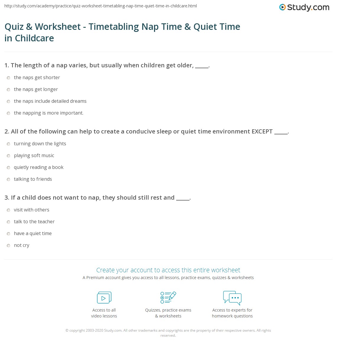 Quiz & Worksheet - Timetabling Nap Time & Quiet Time in Childcare ...