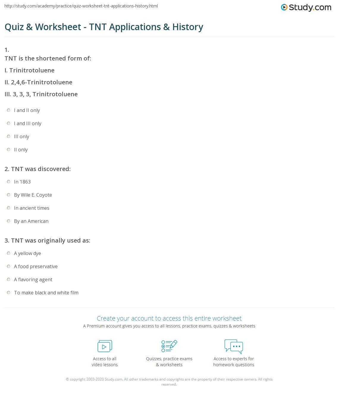 Quiz & Worksheet - TNT Applications & History | Study.com
