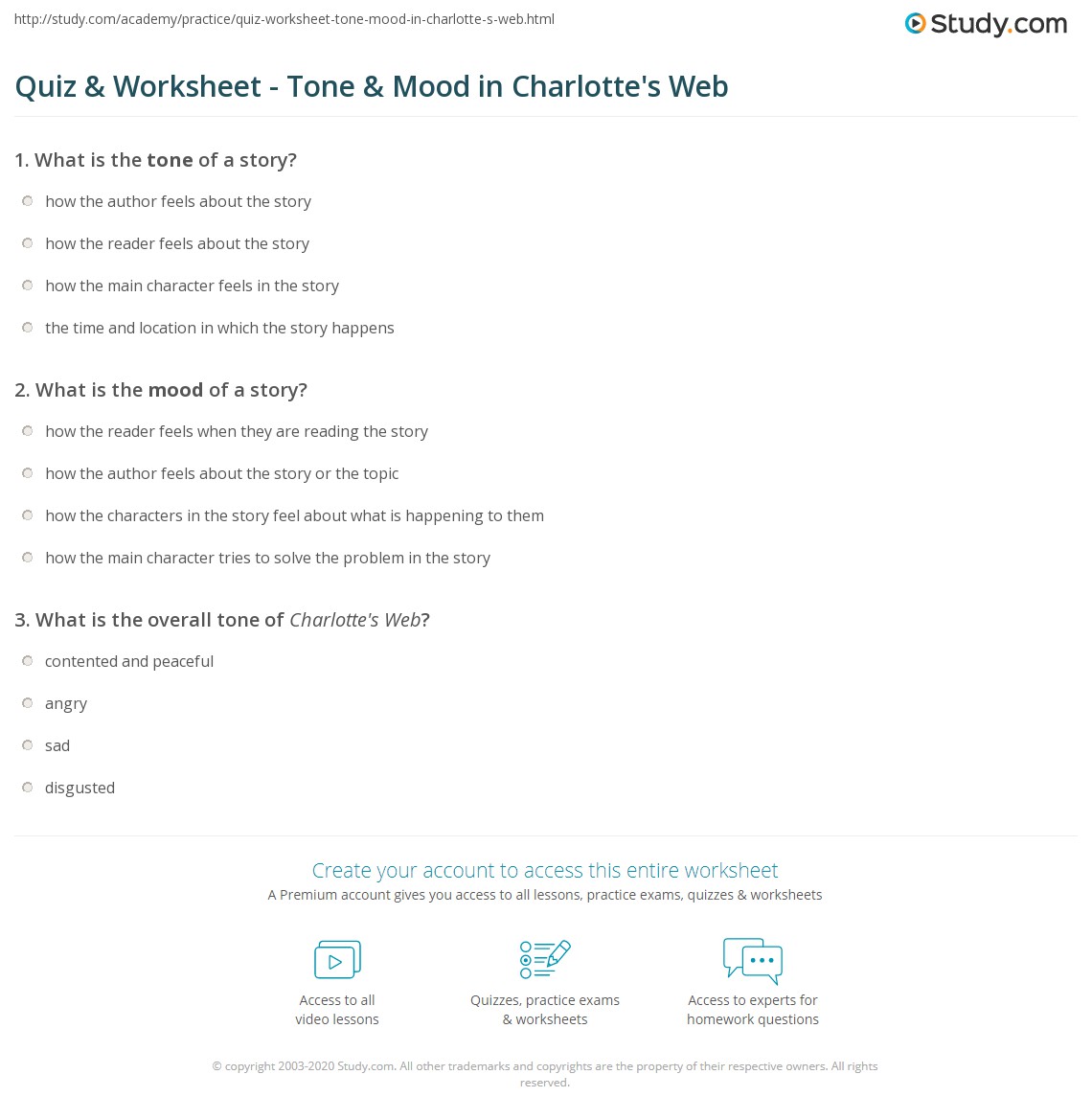 Quiz & Worksheet - Tone & Mood in Charlotte's Web | Study.com