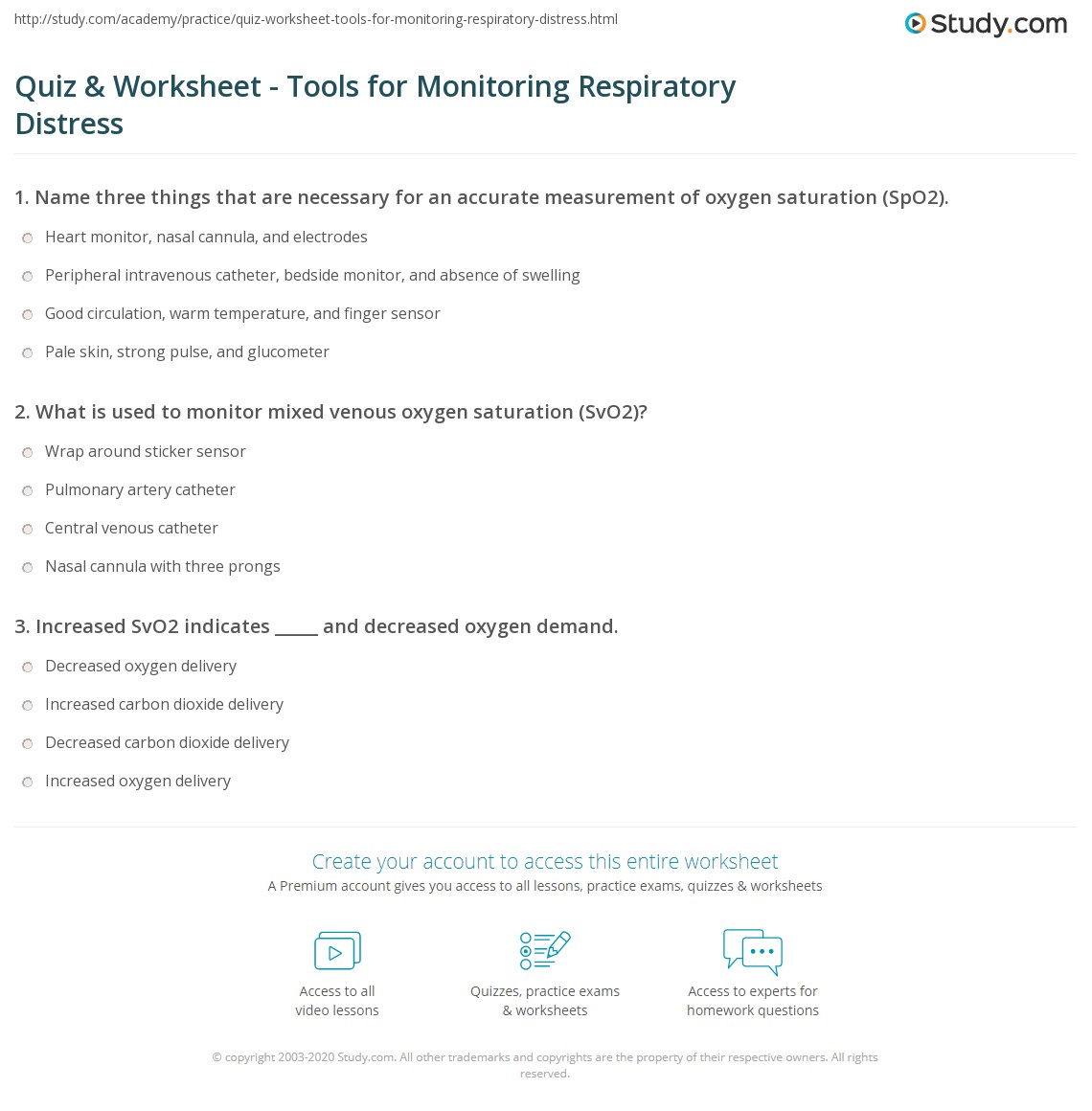 Quiz & Worksheet - Tools for Monitoring Respiratory Distress | Study.com