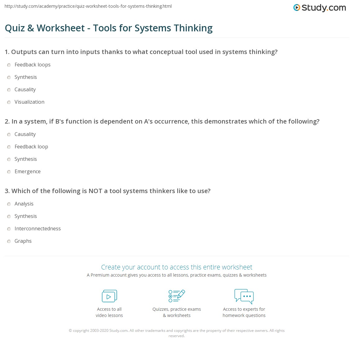 Quiz & Worksheet - Tools for Systems Thinking | Study.com