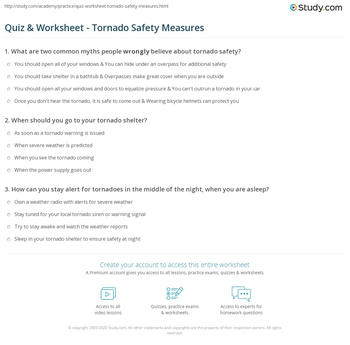Quiz & Worksheet - Tornado Safety Measures | Study.com