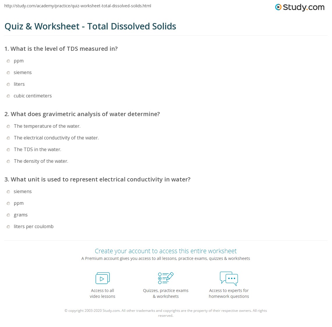 Quiz & Worksheet - Total Dissolved Solids | Study.com