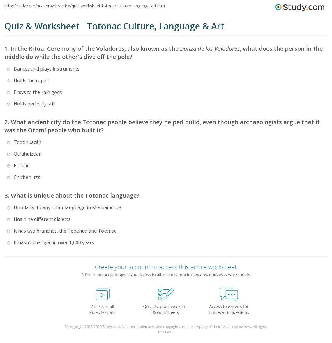 Quiz & Worksheet - Totonac Culture, Language & Art | Study.com