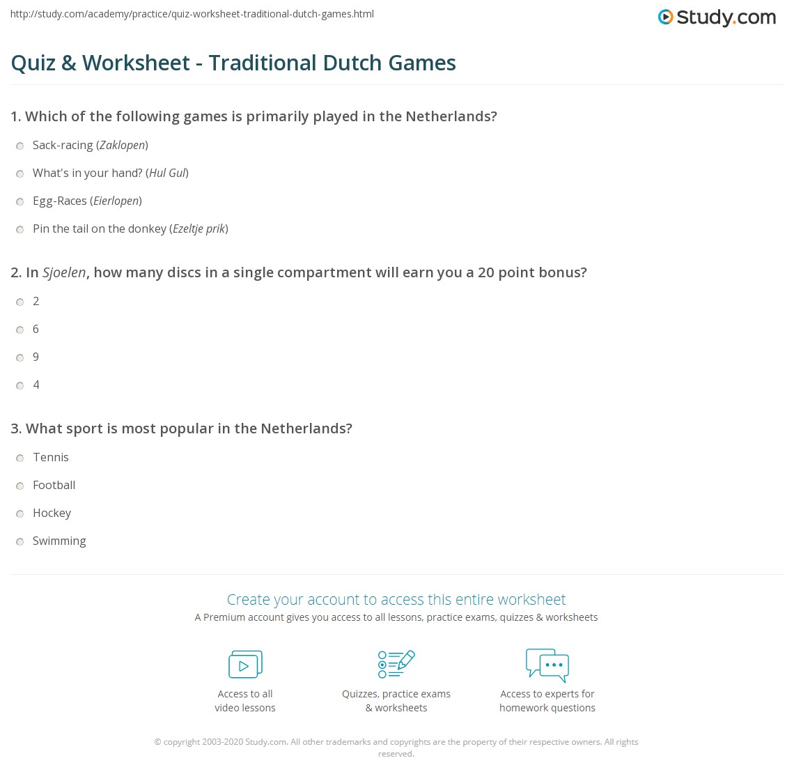 Quiz & Worksheet - Traditional Dutch Games | Study.com