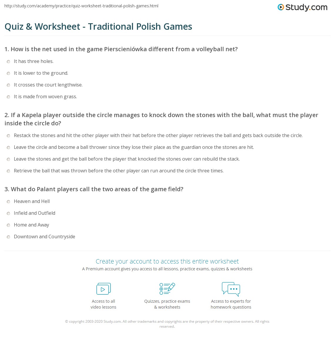 Quiz & Worksheet - Traditional Polish Games | Study.com