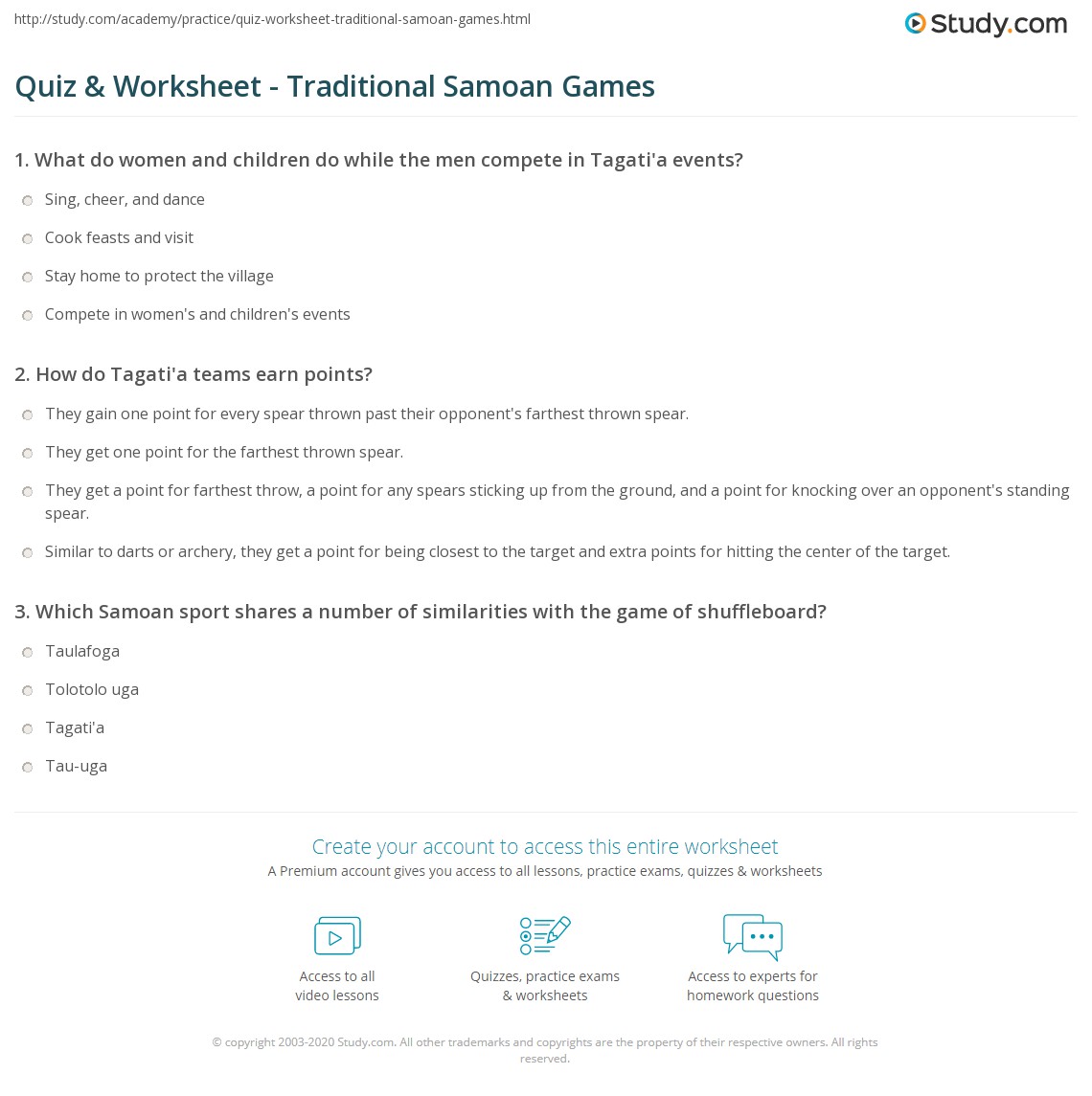 Quiz & Worksheet - Traditional Samoan Games | Study.com