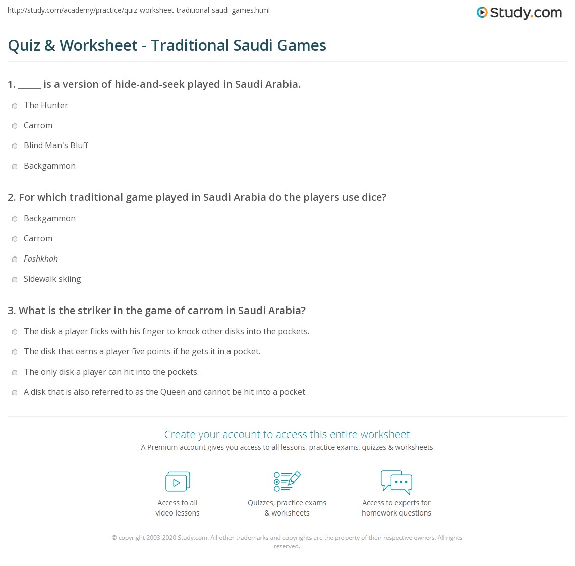 Quiz & Worksheet - Traditional Saudi Games | Study.com