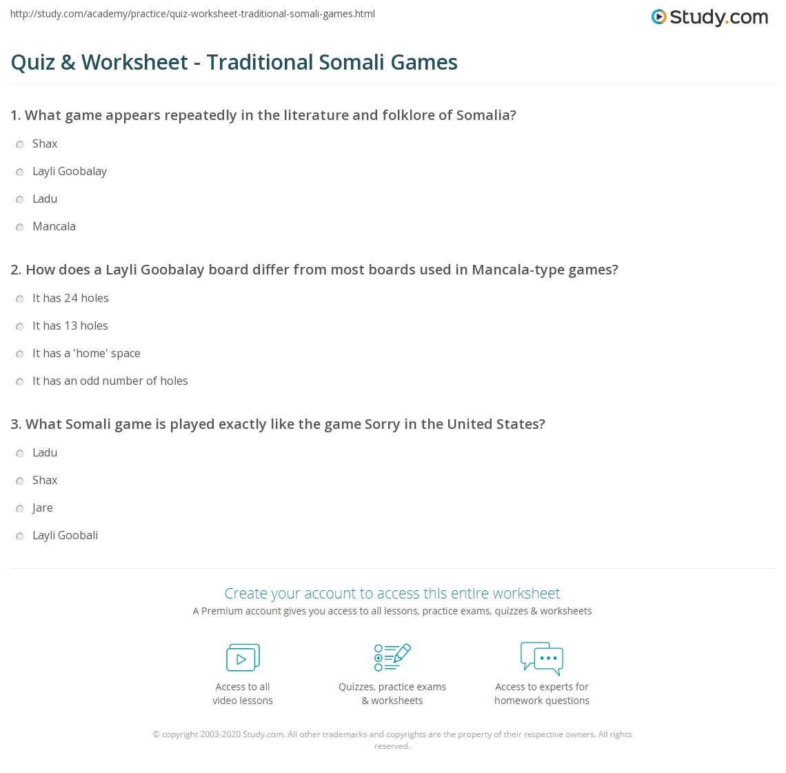 Quiz & Worksheet - Traditional Somali Games | Study.com