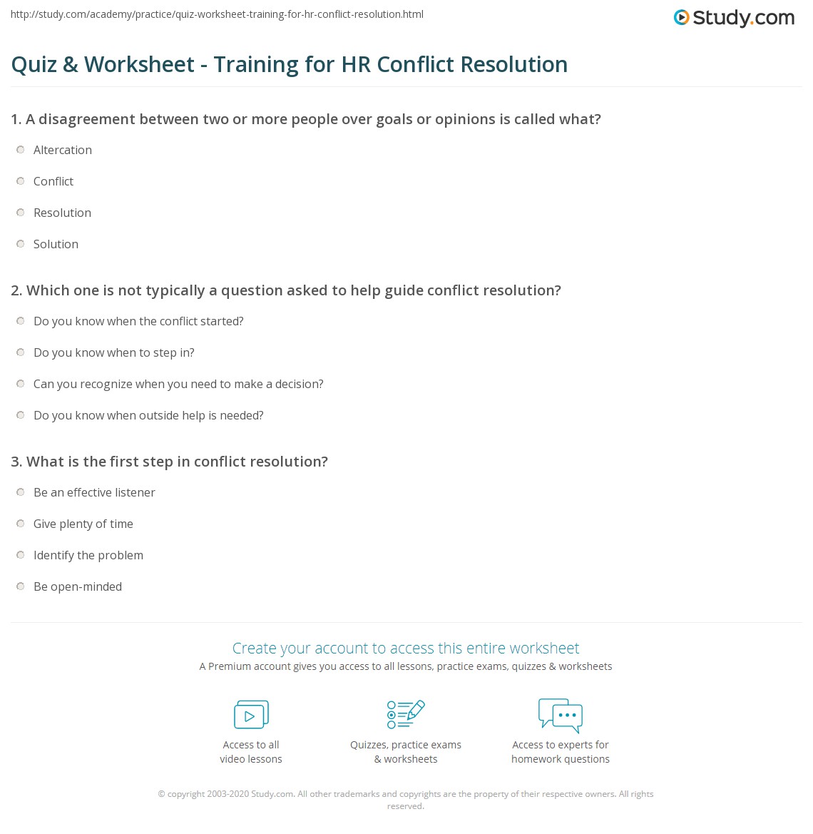 Quiz & Worksheet - Training for HR Conflict Resolution | Study.com