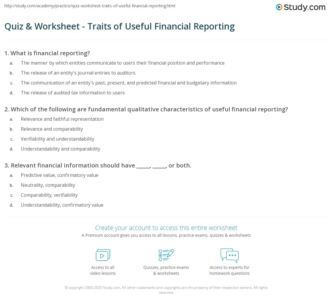 Quiz & Worksheet - Traits of Useful Financial Reporting | Study.com