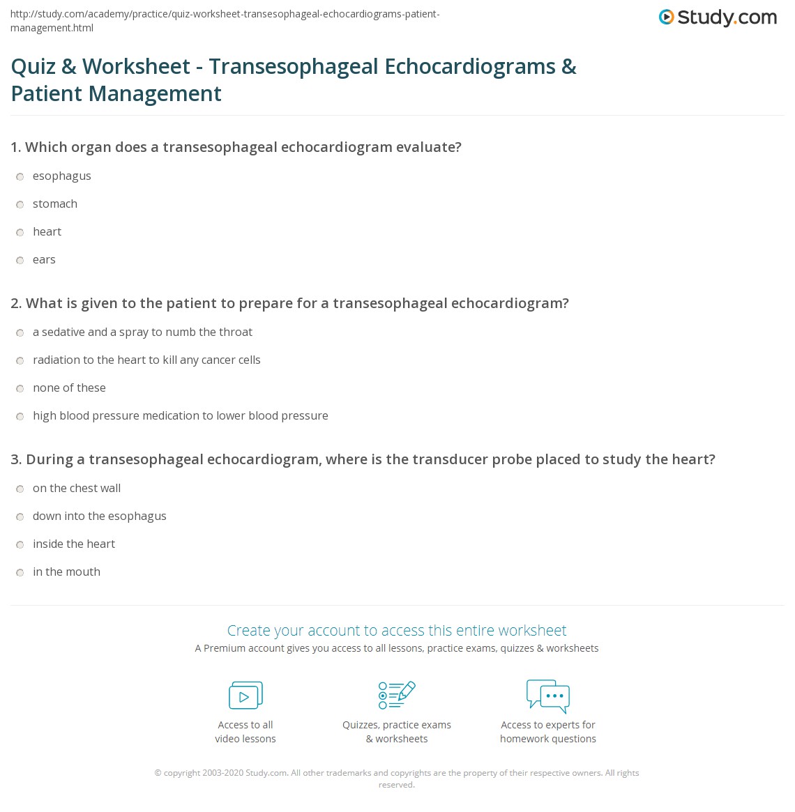 Quiz & Worksheet - Transesophageal Echocardiograms & Patient Management ...