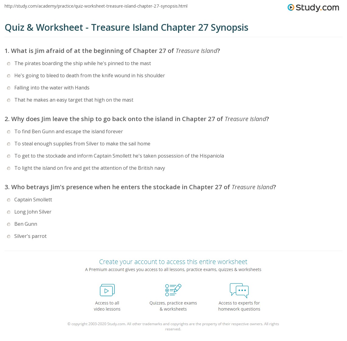 Quiz & Worksheet - Treasure Island Chapter 27 Synopsis | Study.com