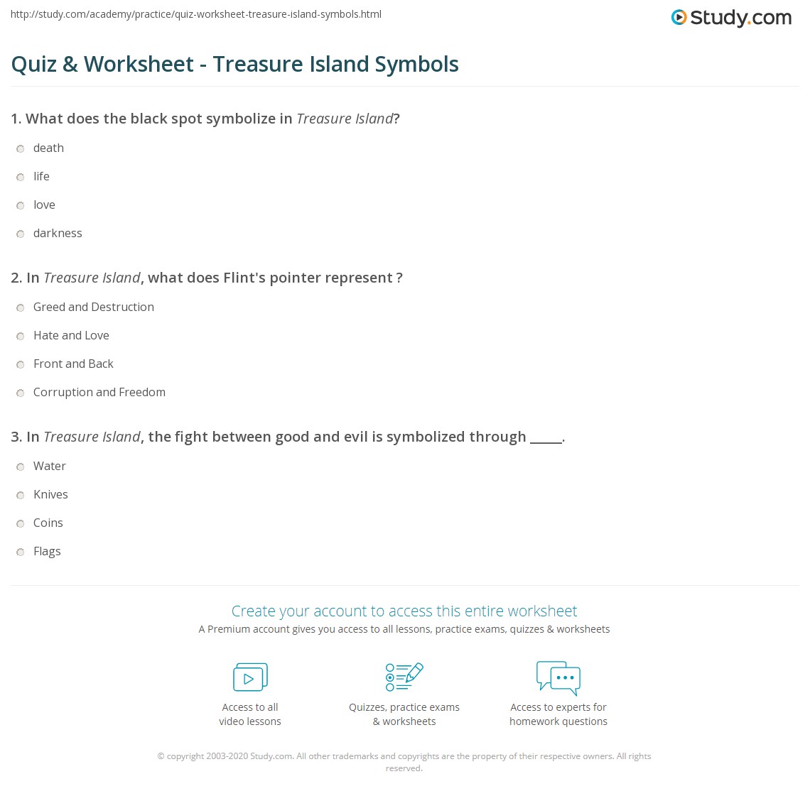 Quiz & Worksheet - Treasure Island Symbols | Study.com