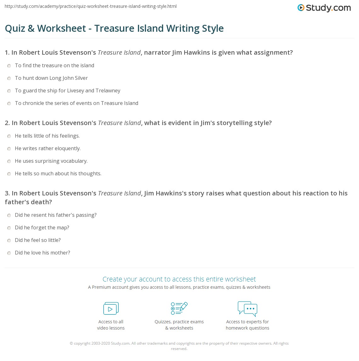 Quiz & Worksheet - Treasure Island Writing Style | Study.com