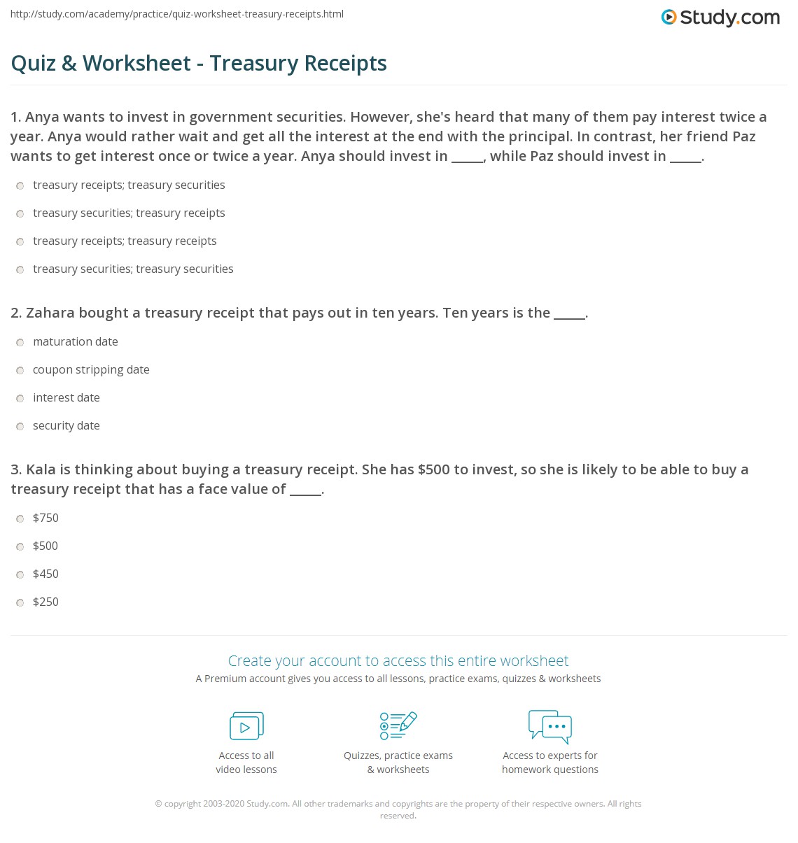 Quiz & Worksheet - Treasury Receipts | Study.com