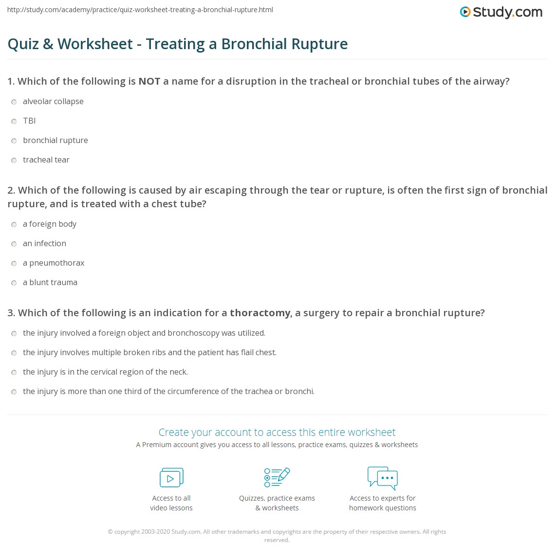 Quiz & Worksheet - Treating a Bronchial Rupture | Study.com