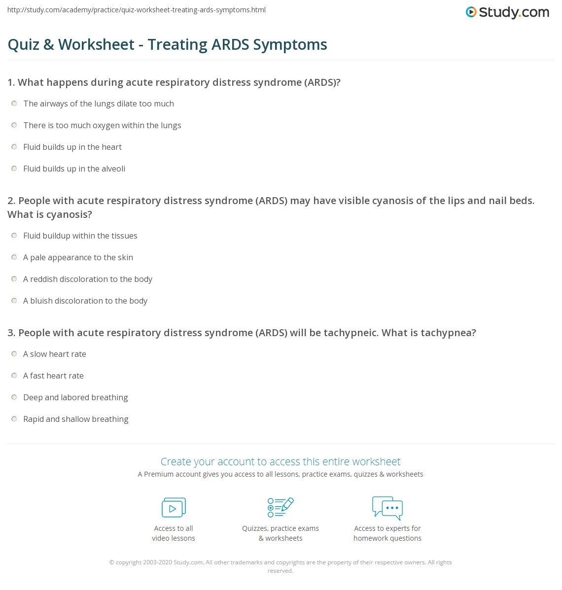 Quiz & Worksheet - Treating ARDS Symptoms | Study.com