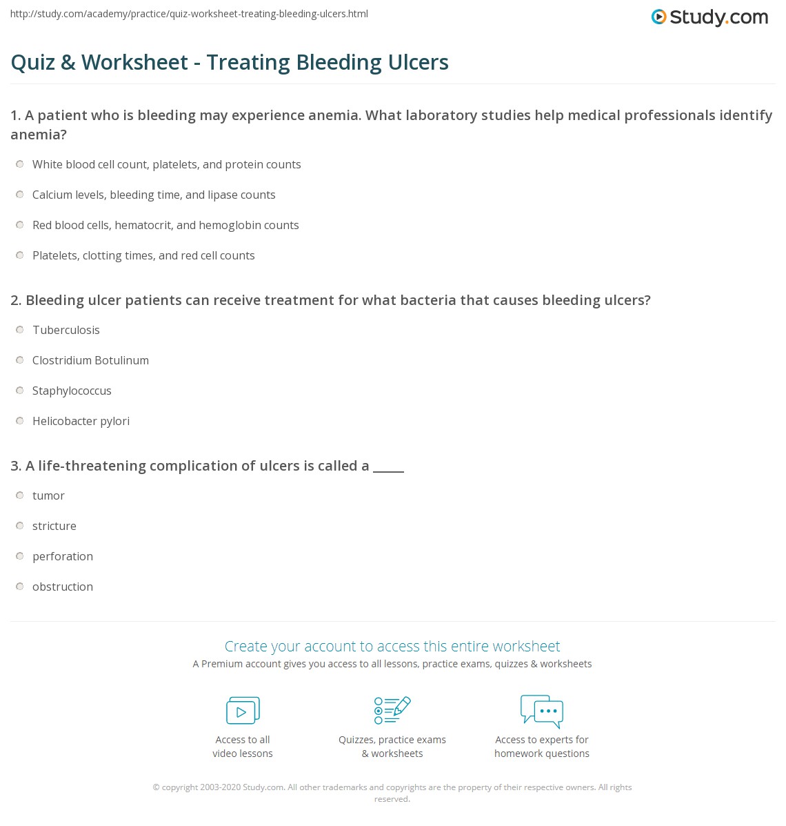 Quiz & Worksheet - Treating Bleeding Ulcers | Study.com