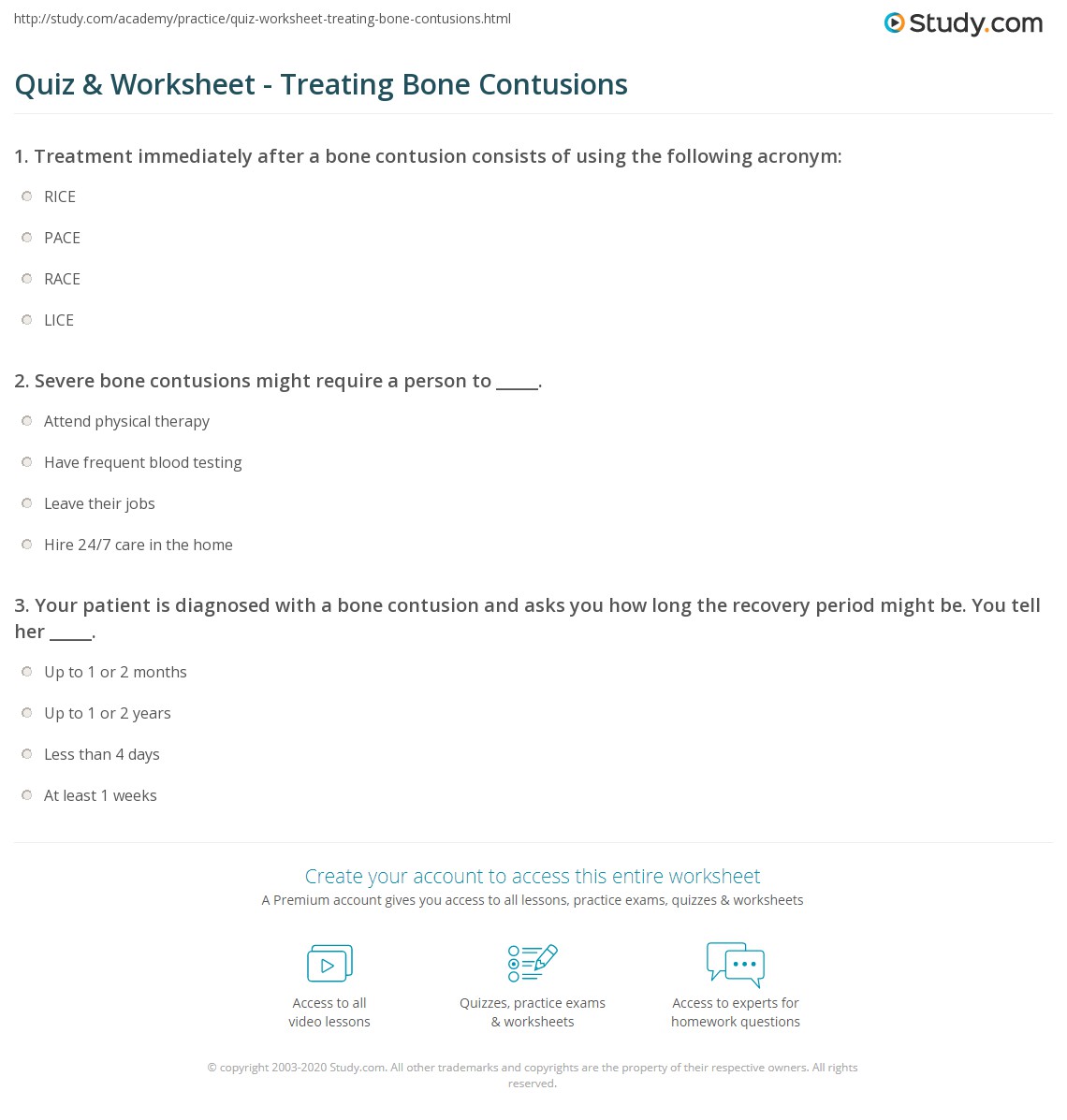 Quiz & Worksheet - Treating Bone Contusions | Study.com