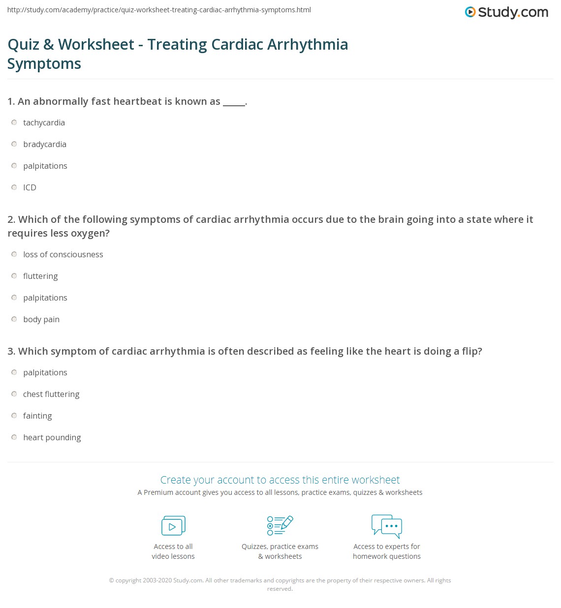 Quiz & Worksheet - Treating Cardiac Arrhythmia Symptoms | Study.com